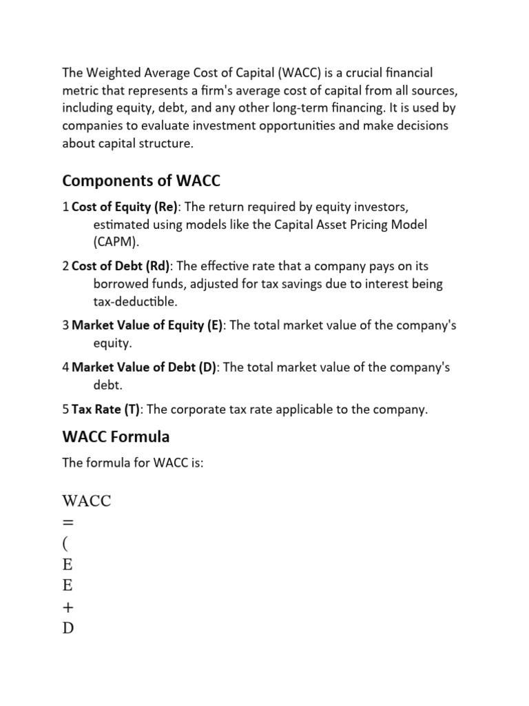 The Weighted Average Cost of Capital | PDF
