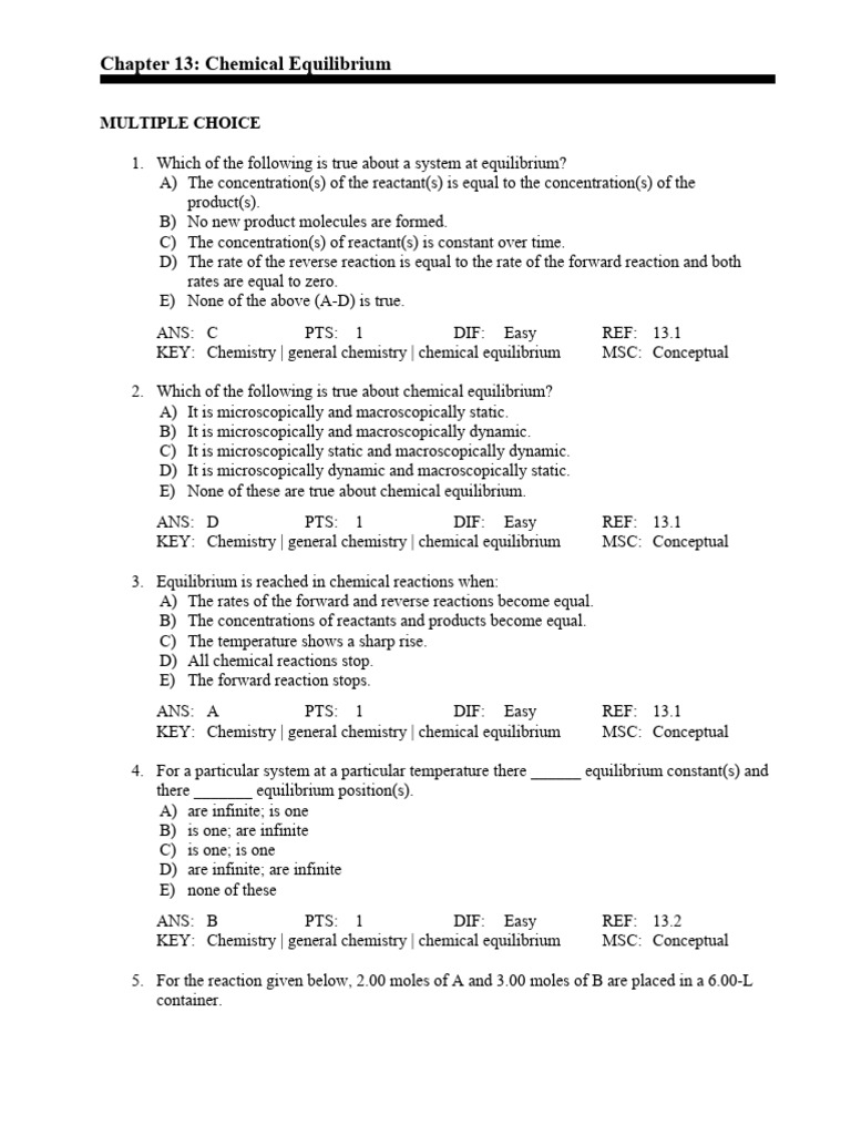 Chapter 13 | PDF | Chemical Equilibrium | Chemical Reactions