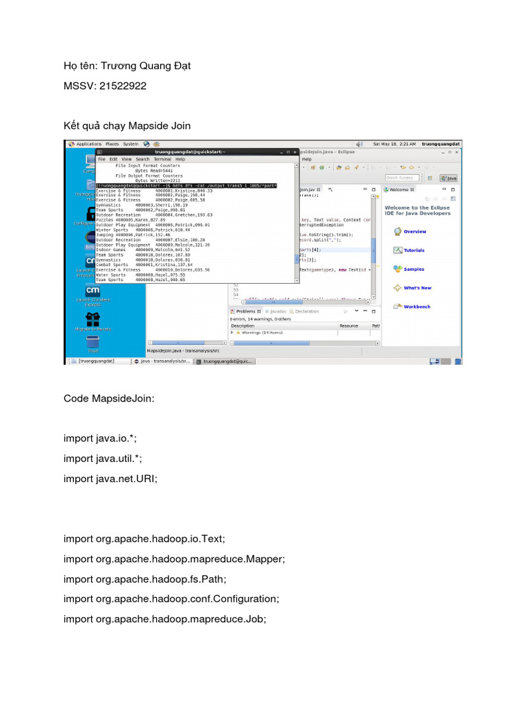 BaiTH MapReduce MapsideJoin TruongQuangDat 21522922 | PDF | Apache Hadoop | Computer Architecture