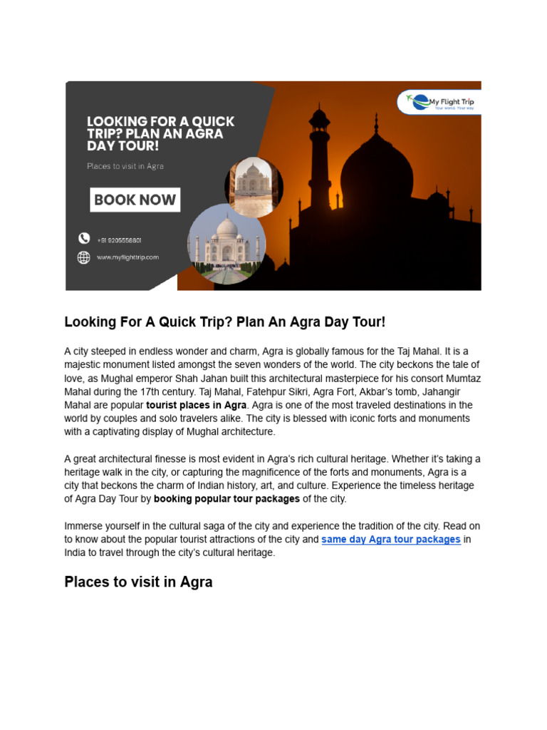 Agra Sightseeing Tour Package | PDF | Mughal Empire