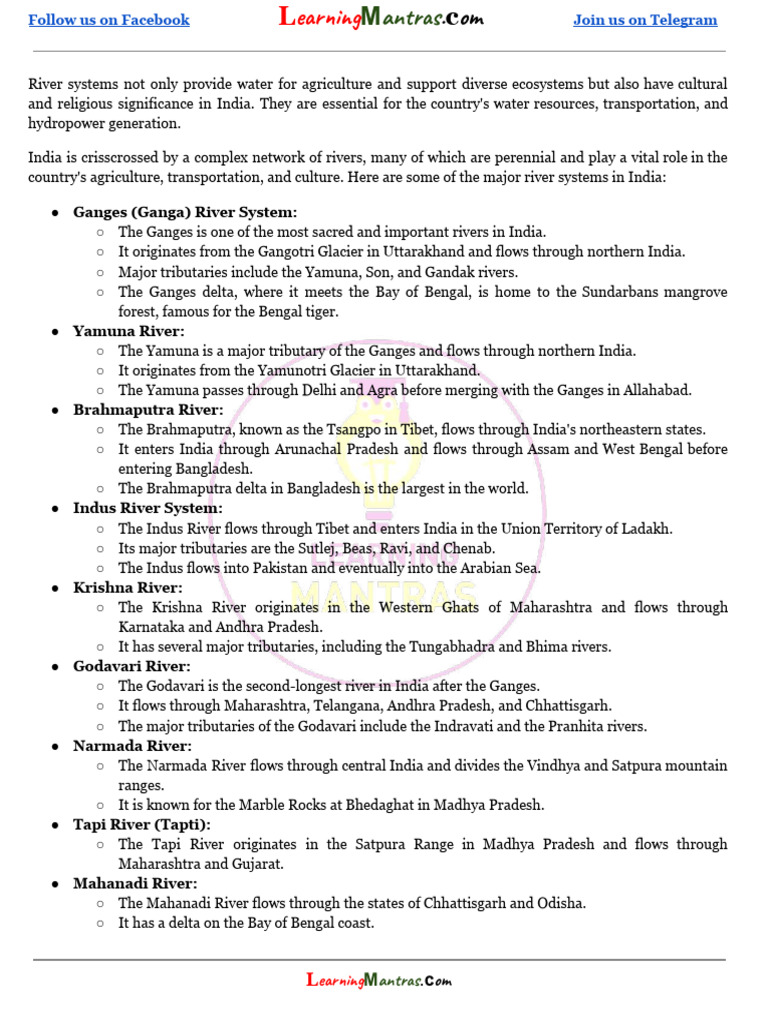 Major Indian River Systems | PDF | Hydrology | Earth Sciences