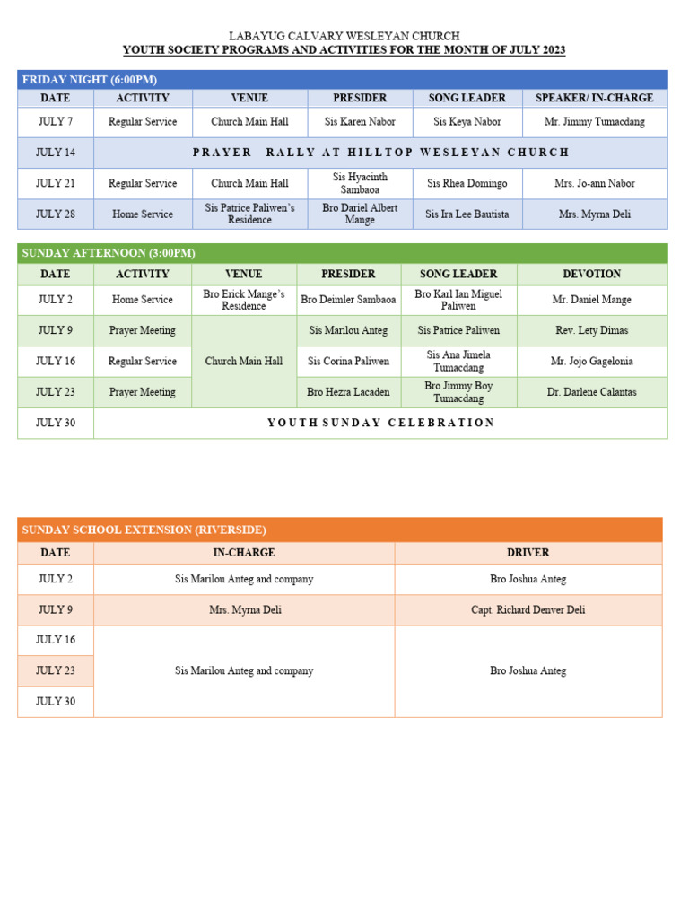 LCWC Youth July Program | PDF