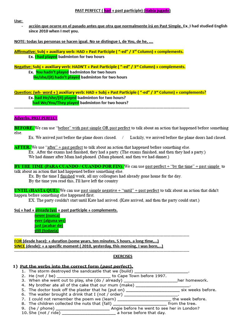 16-01-2024 Past Perfect - Past Simple | PDF | Syntax | Linguistic Morphology