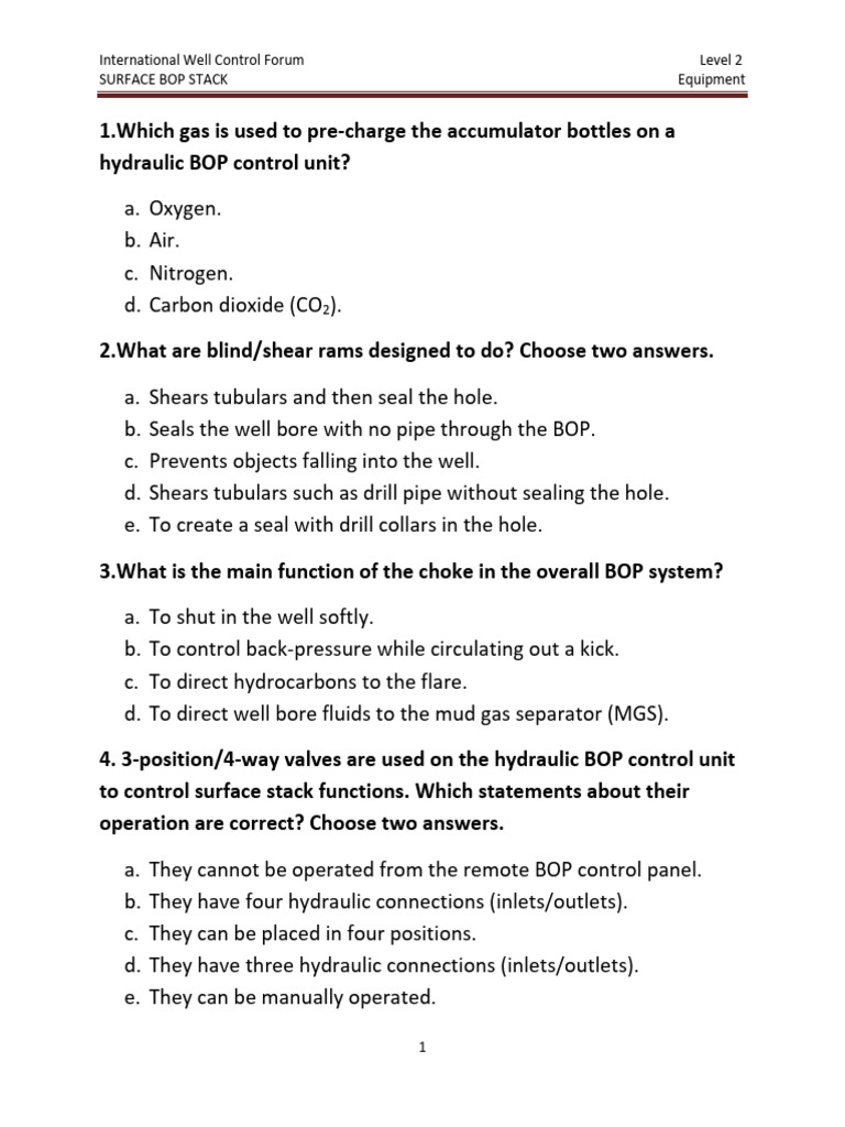 Surface BOP Stack Equipment Level 2 15-10-2022 | PDF | Valve | Gases