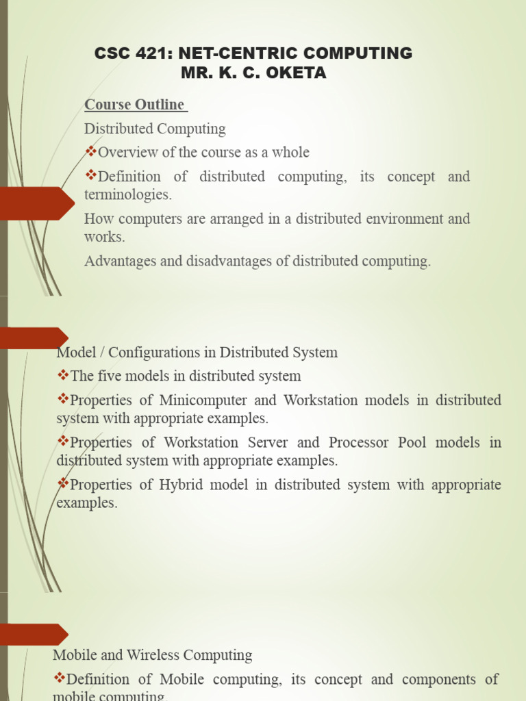 CSC 421 Course Outline and Introduction | PDF | Distributed Computing | Computer Network