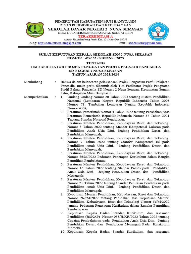 SK. Fasilitator Projek P5 | PDF