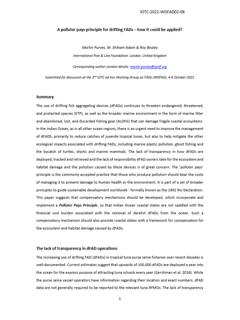 Polluter Pays Principle for Drifting FADs | PDF | Coral Reef | Coast
