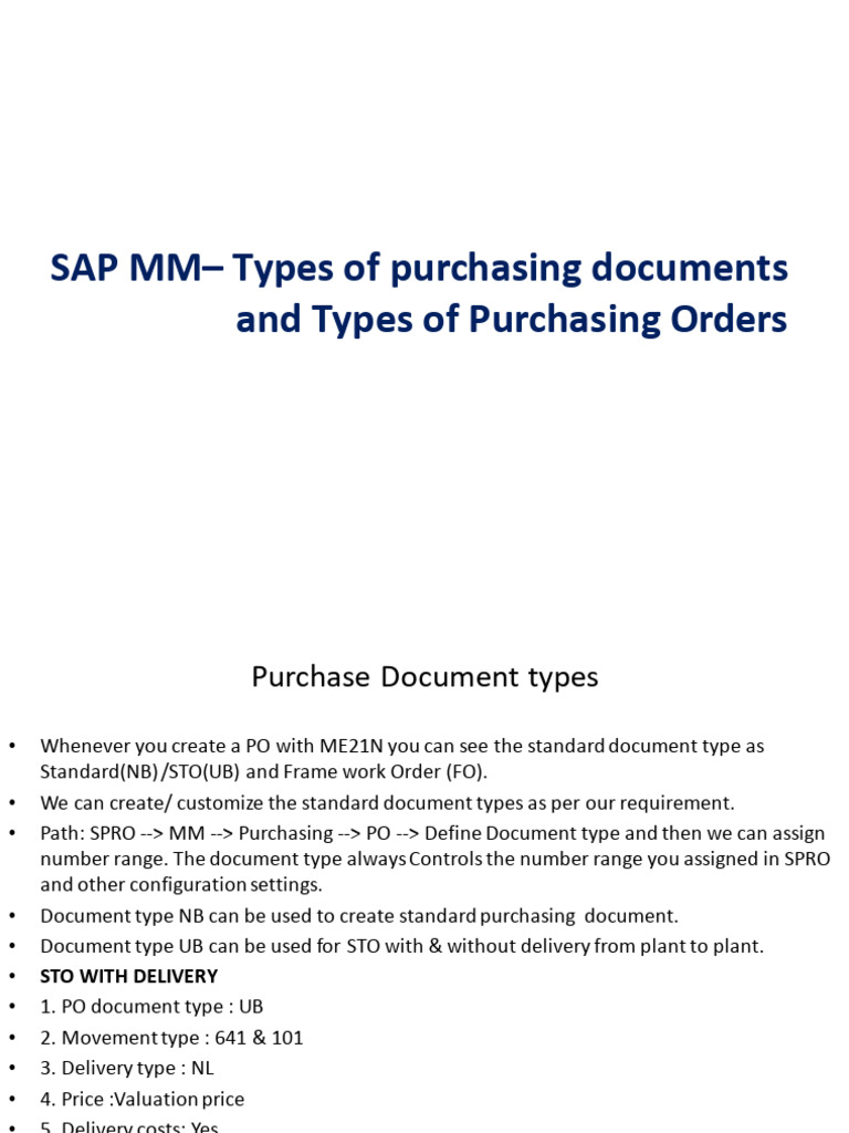 SAP MM: Purchasing Document Types | PDF | Goods | Procurement