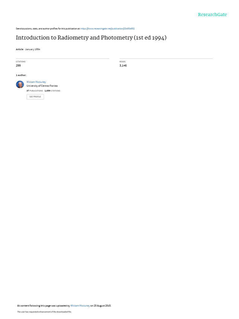 Introduction To Radiometry and Photometry 1st Ed 1 | PDF | Optics | Atomic