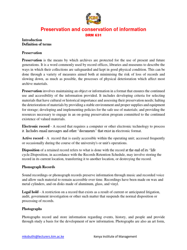 CHAPTER ONE Pre & Conservation of Materials | PDF | Microform | Backup