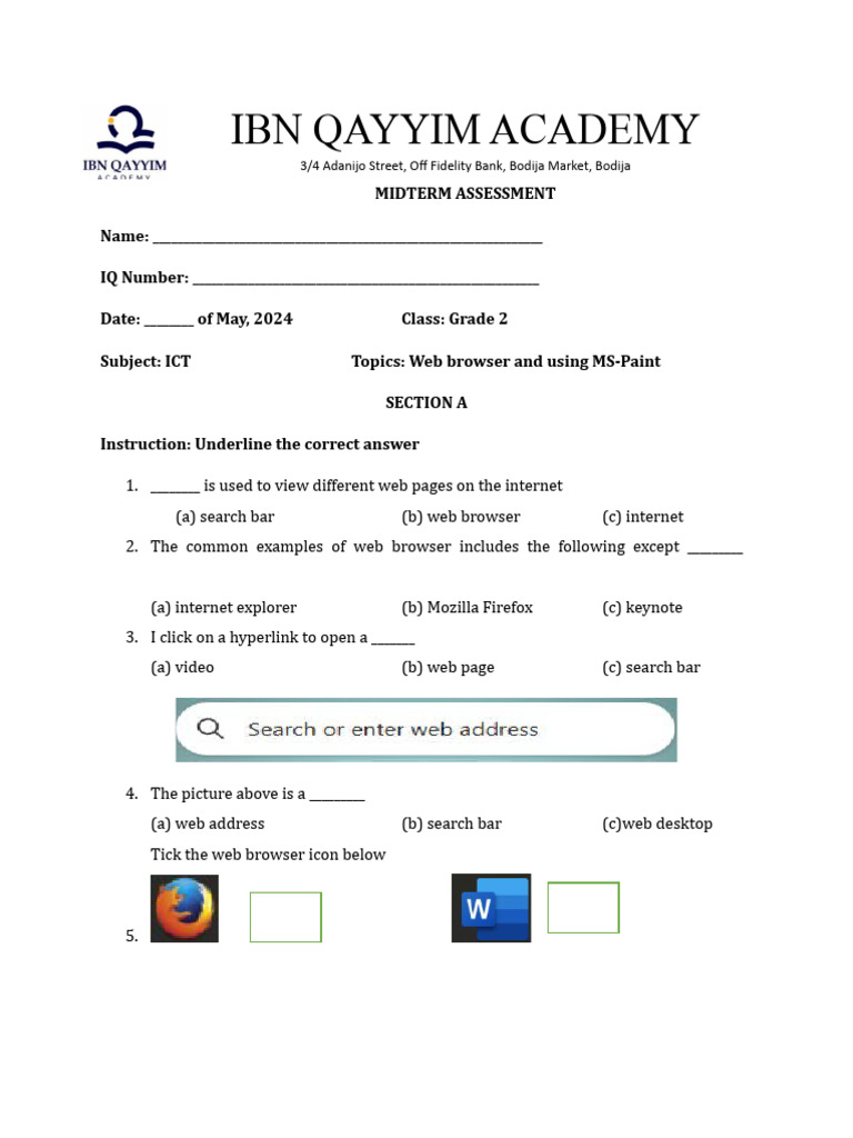 Grade 2 Ict Mid Term Assesment - 050204 | PDF | World Wide Web | Internet & Web