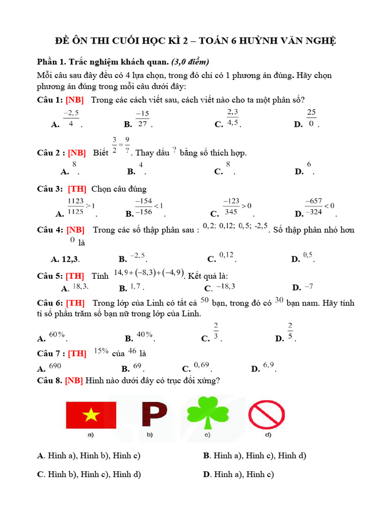 De Tham Khao Cuoi HK Ii Toan 6 NH 23-24 - Huynh Van Nghe | PDF