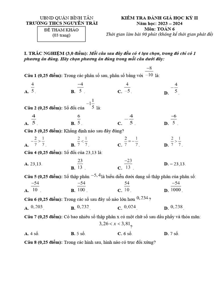NT - Toán 6 - HK2 - 23 - 24 | PDF