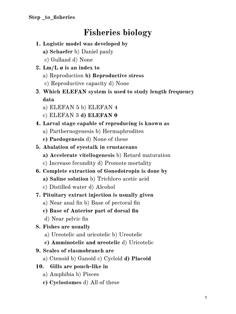 Fisheries Biology Study Guide | PDF | Fish | Sharks