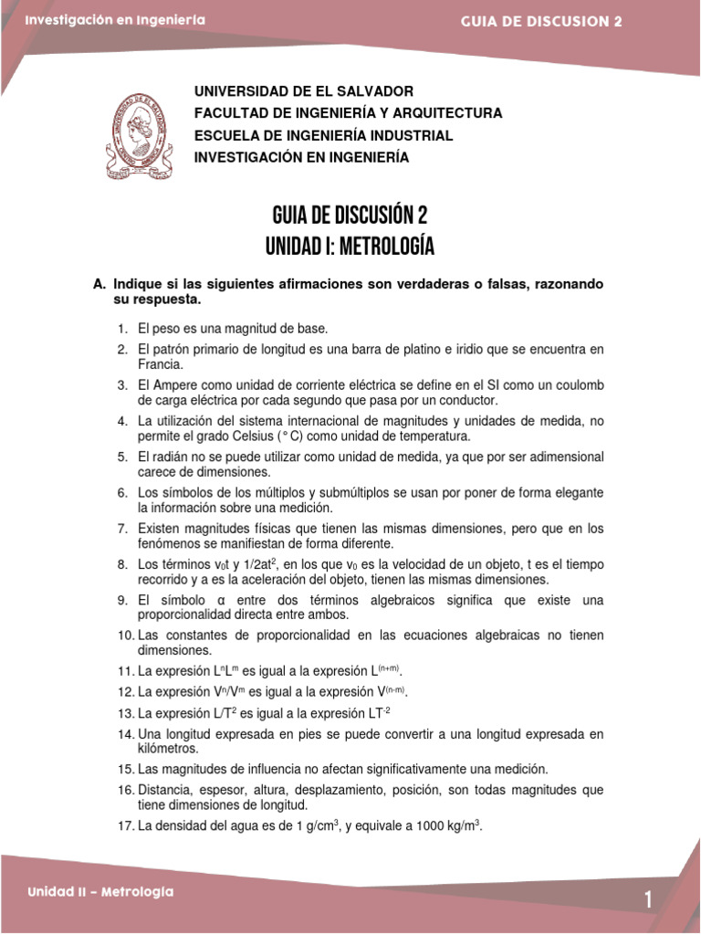Metrología: Guía de Discusión en Ingeniería | PDF | Medición | Fuerza