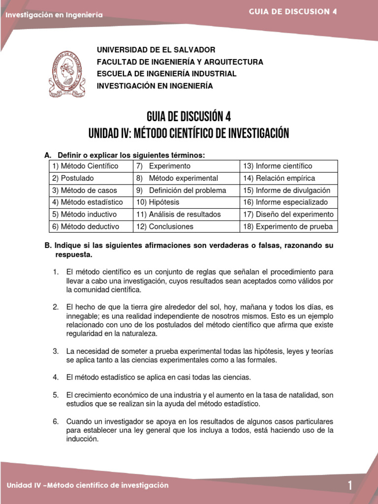 Guía de Discusión - Unidad Iv | PDF | Hipótesis | Razonamiento inductivo