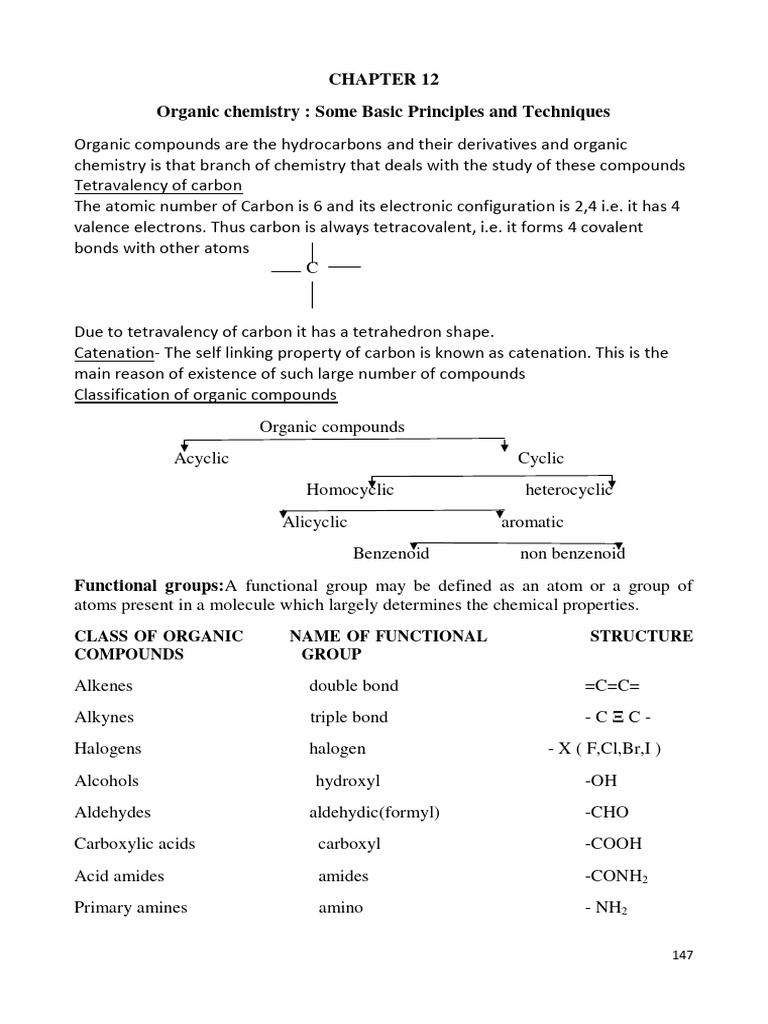 11 Chemistry Notes Ch12 Organic Chemistry | PDF | Alkane | Functional Group
