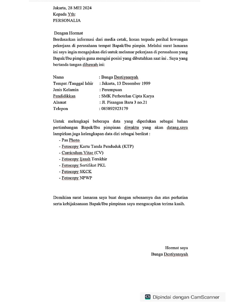 Surat Lamaran Bunga | PDF