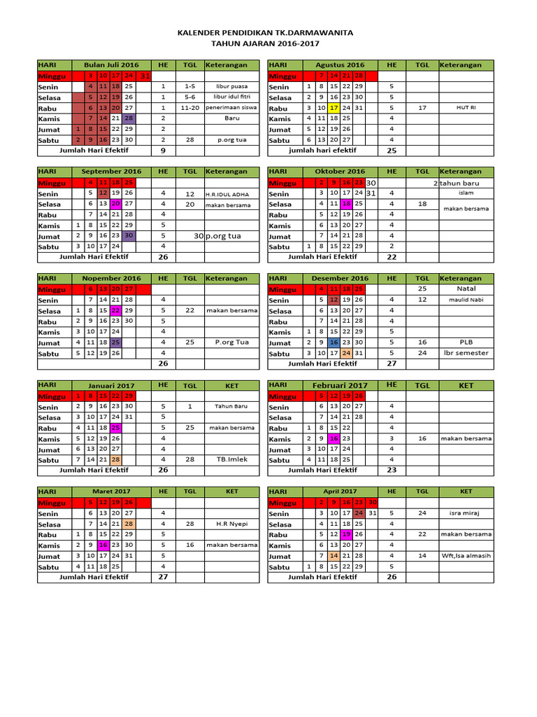 Contoh Kalender Pendidikan | PDF