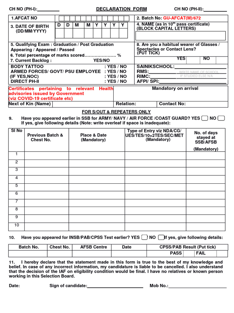 Mandatory Forms For 672 | PDF