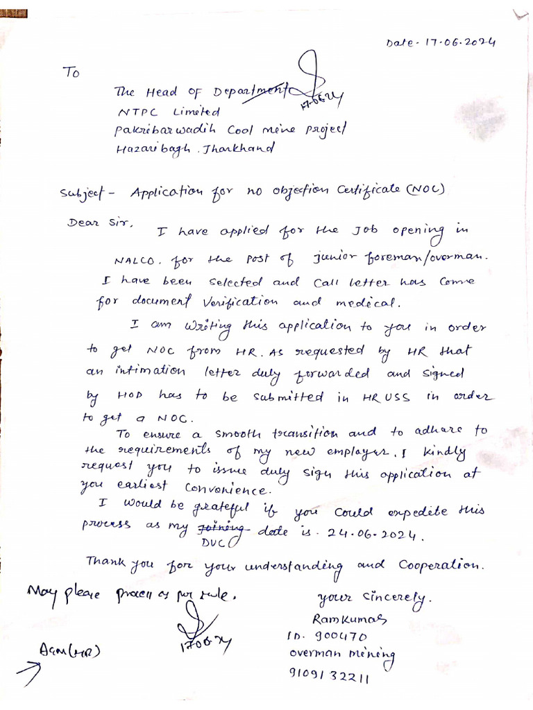 NOC Application Letter | PDF