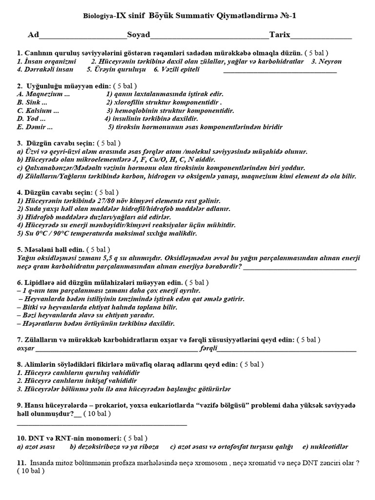 9 Biologiya Bsq 1 | PDF