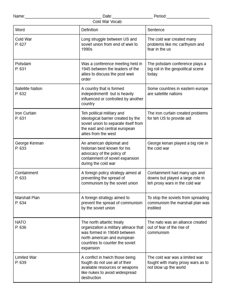 Cold War Vocabulary and Definitions | PDF | Cold War | Containment