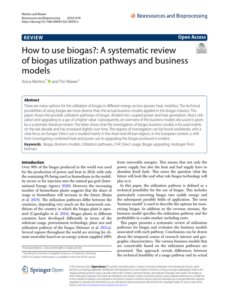 How To Use Biogas?: A Systematic Review of Biogas Utilization Pathways ...