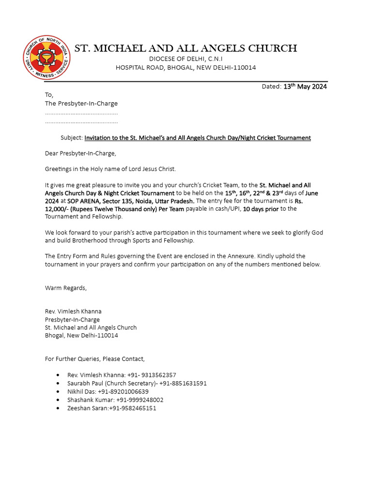 SMAAC Invitation Letter | PDF | Cricket | Ball And Bat Games