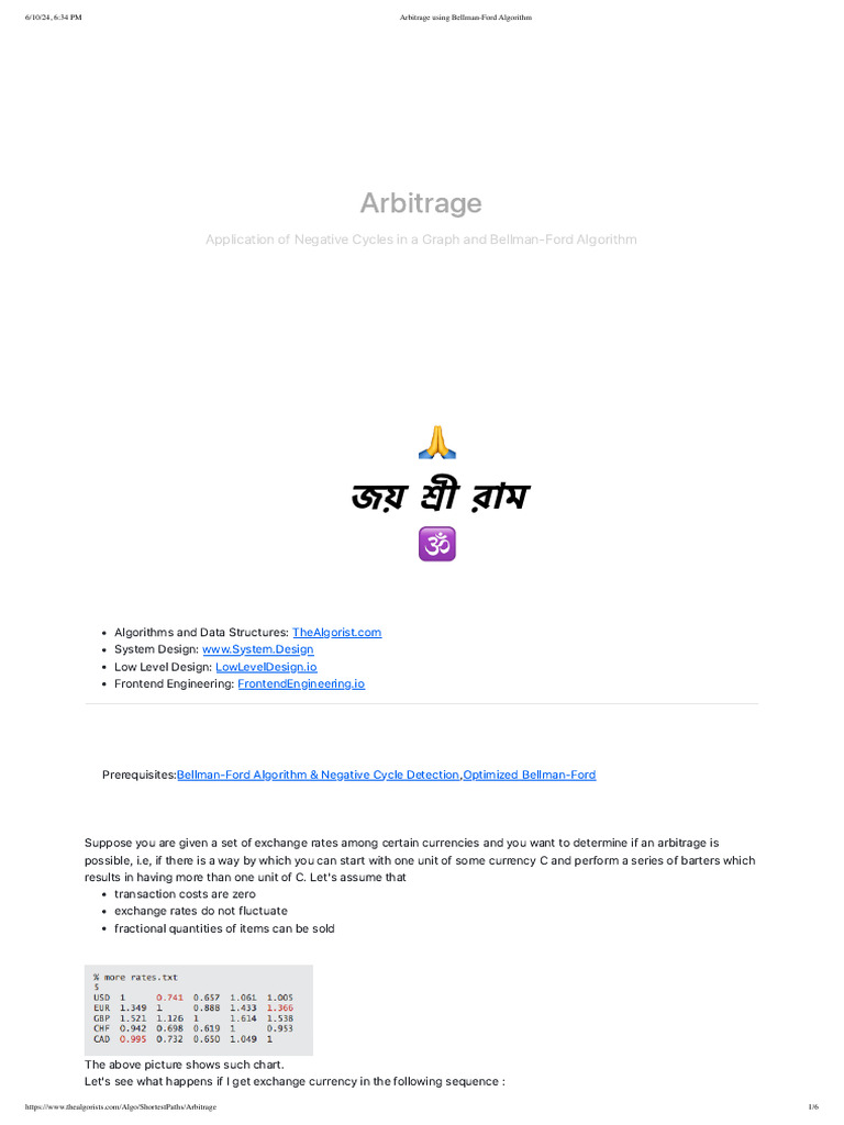 Arbitrage Using Bellman-Ford Algorithm | PDF | Theoretical Computer Science | Combinatorics