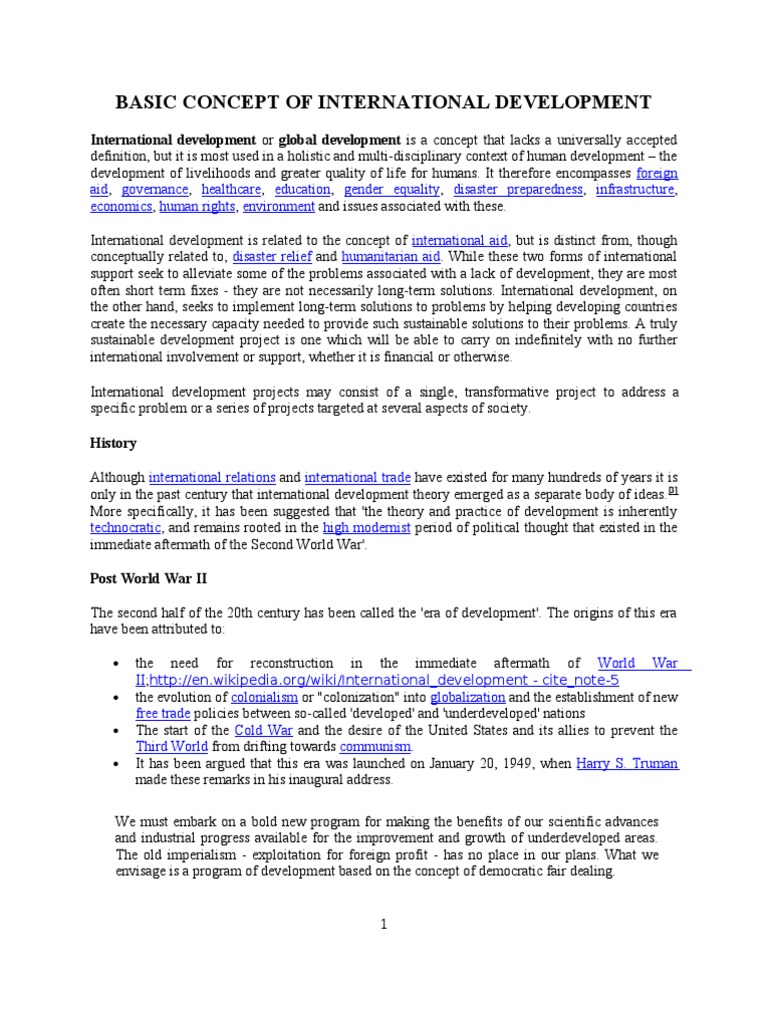 Basic Concept of International Development | PDF | International ...