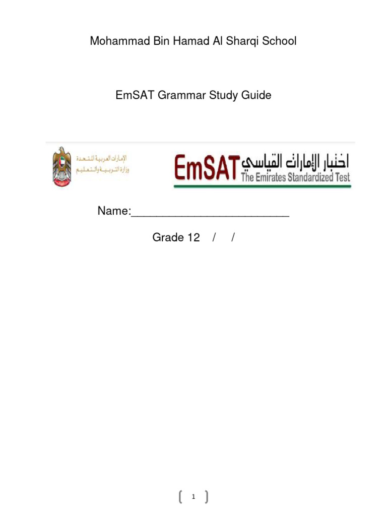 EmSAT Grammar Study Guide No Dates | PDF | Grammatical Number | Verb