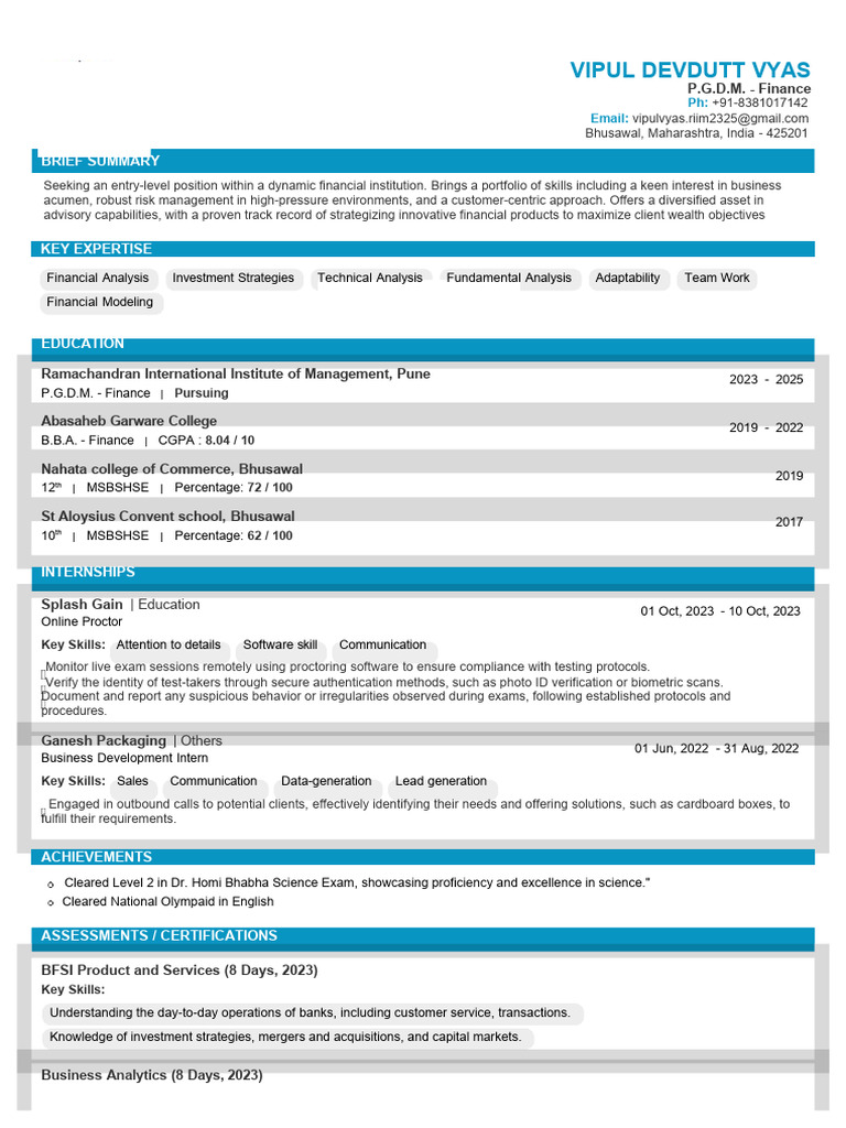 Vipul Vyas Resume | Download Free PDF | Business