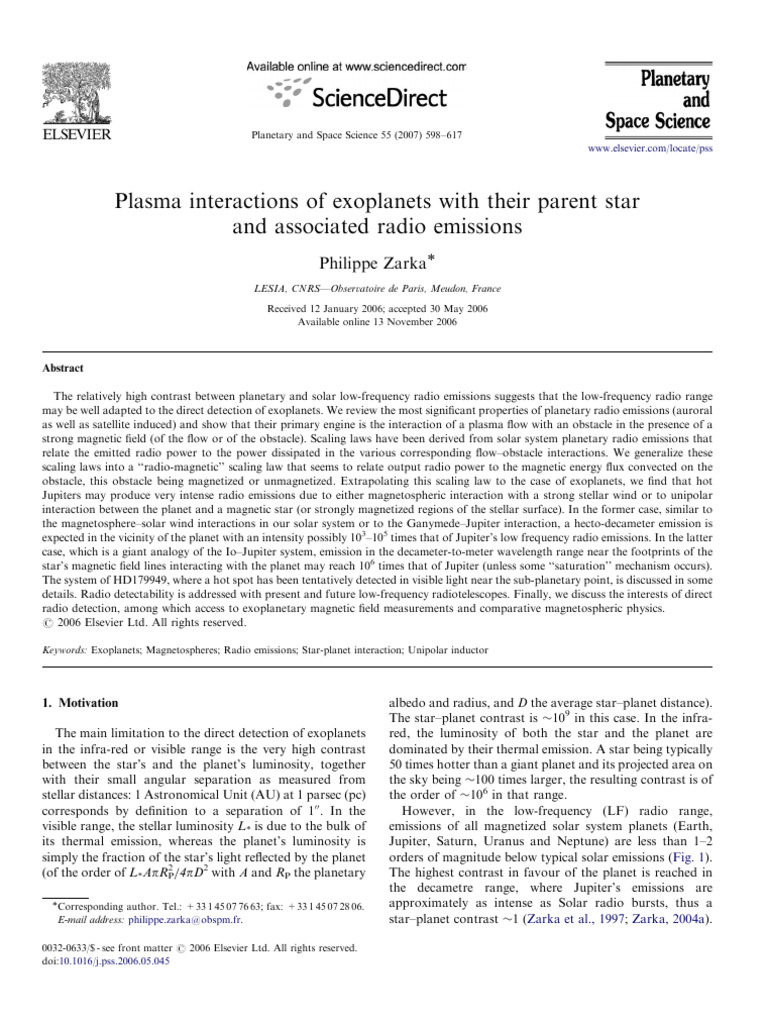 Plasma Interactions of Exoplanets With Their Parent Star and Associated ...
