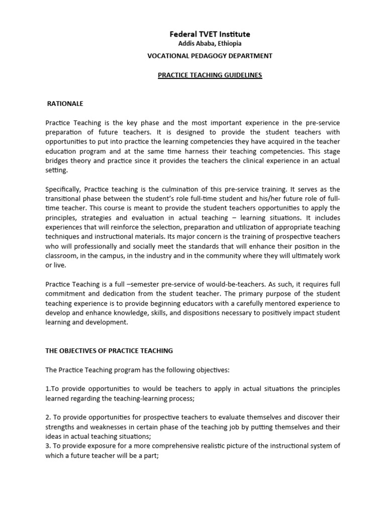 Practice Teaching Guidelines | PDF | Teachers | Philosophy Of Education