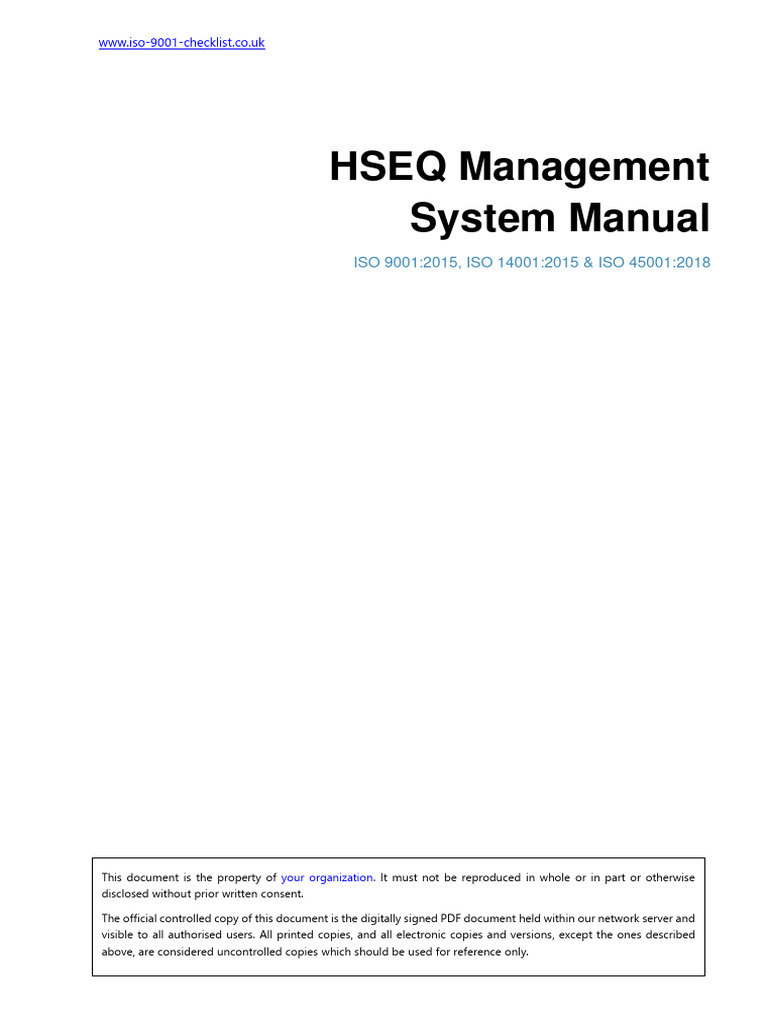 HSEQ Management System Manual | PDF | Risk | Strategic Management