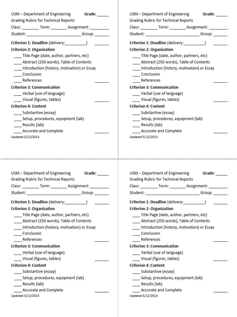 Engineering Technical Report Grading Rubric Pdf Human Communication