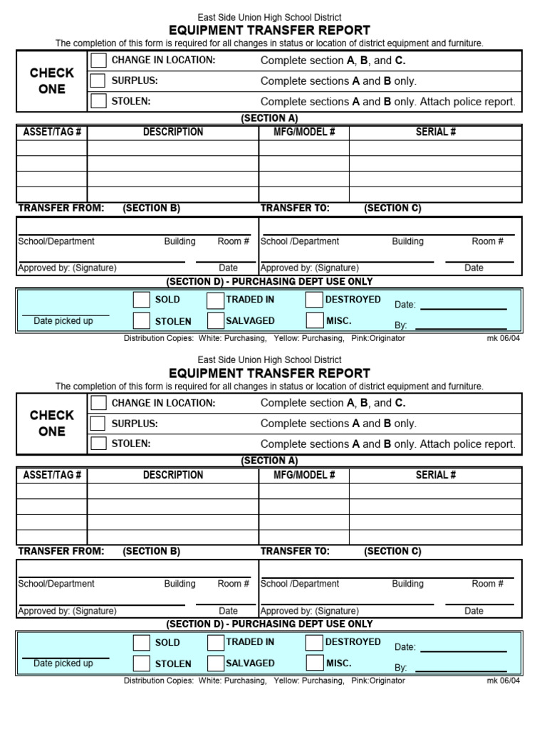Equipment Transfer Report | PDF