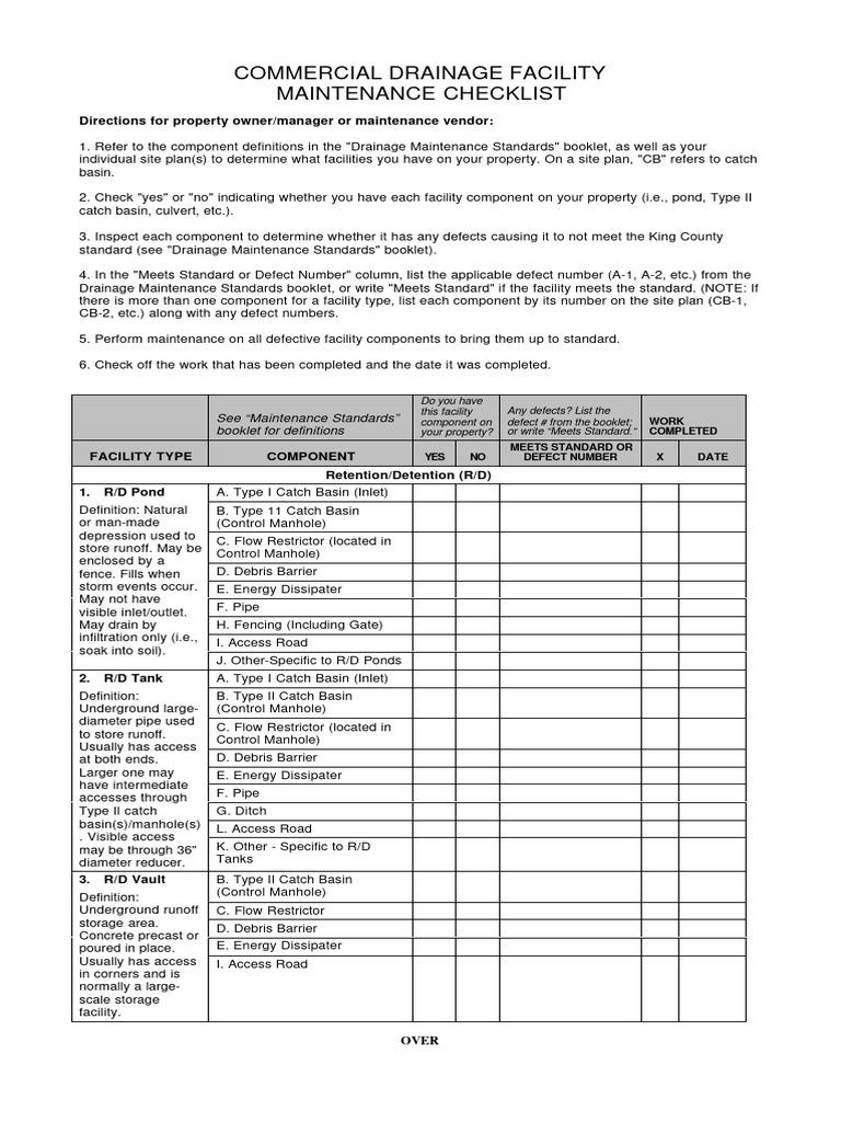 Commercial Drainage Facility Maintenance Checklist | PDF | Storm Drain ...