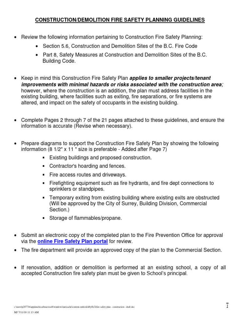 Construction Demolition Fire Safety Plan | PDF | Fire Safety ...