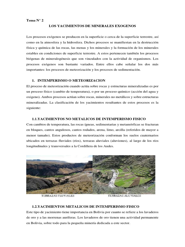 Los Yacimientos de Minerales Exogenos | PDF | Meteorización | Roca ...