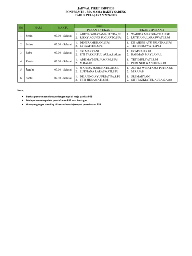 Jadwal Piket PPDB Tp. 2024-2025 | PDF