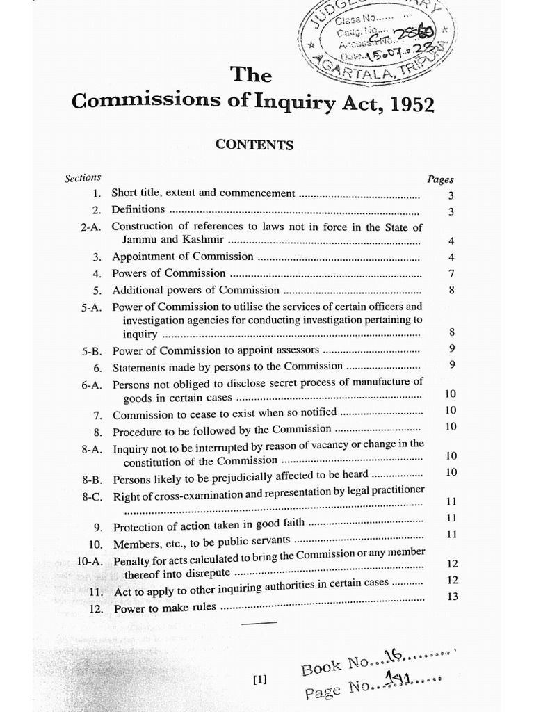 Commissions of Inquiry Act, 1952 With Notes | PDF