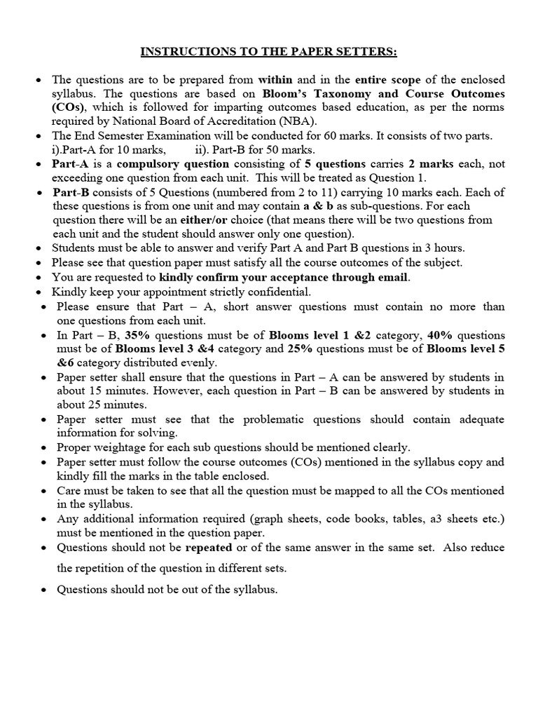 Instruction to the paper setter | PDF