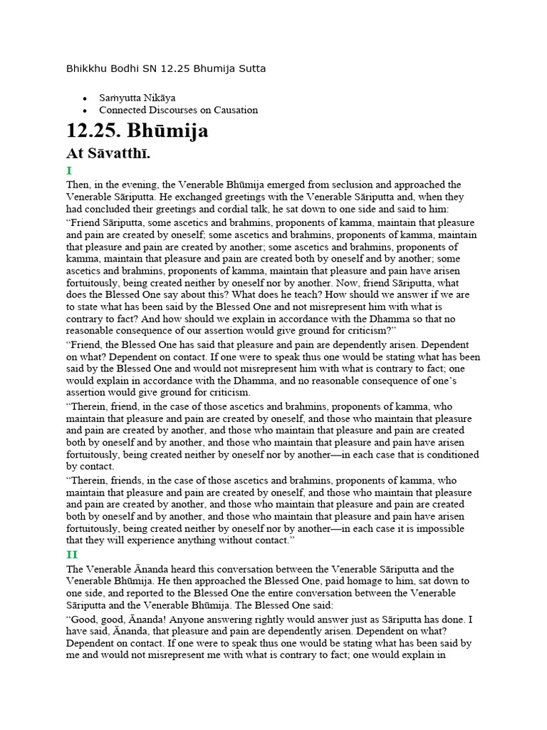 Bhikkhu Bodhi SN 12.25 Bhumija Sutta | PDF | Nāstika | Indian Philosophy