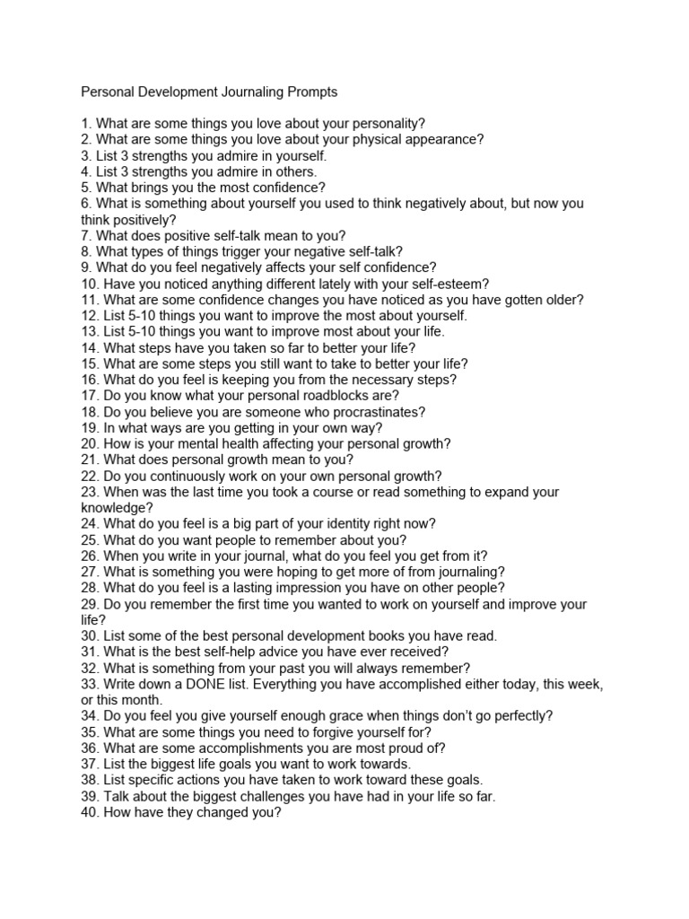 Personal Development Journaling Prompts | PDF | Personal Development ...