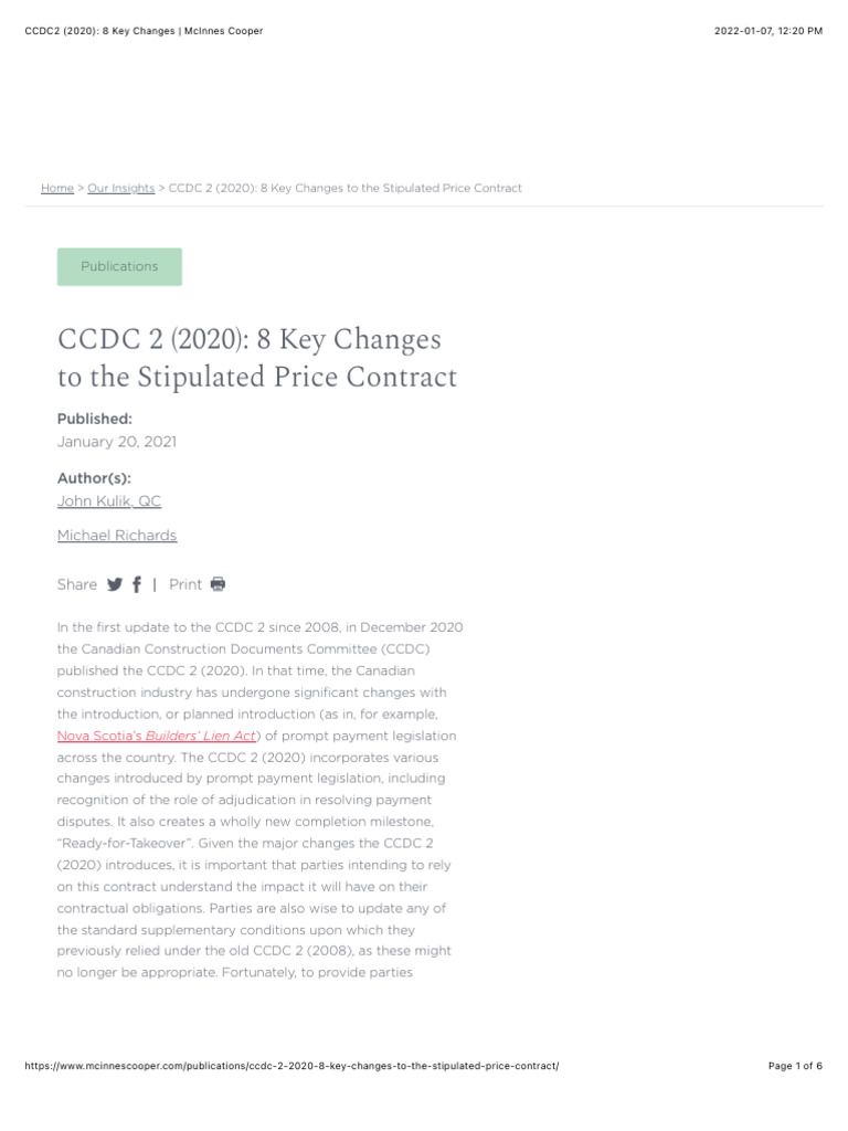 CCDC2 (2020) - 8 Key Changes - McInnes Cooper | PDF | Indemnity ...