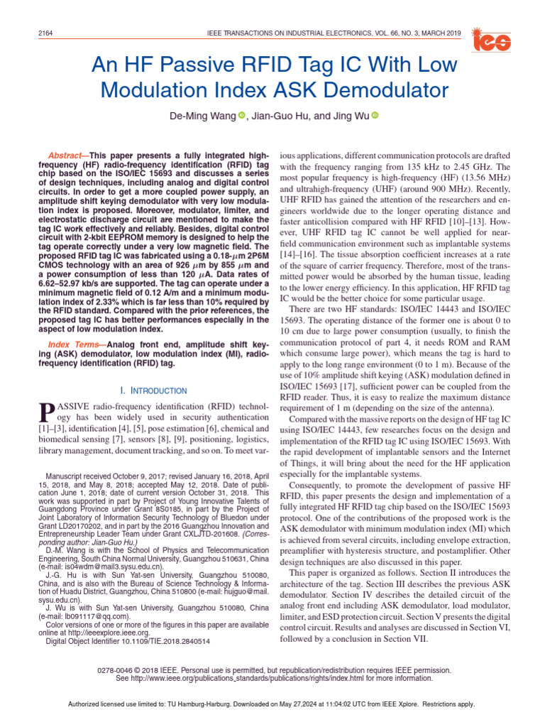An HF Passive RFID Tag IC With Low Modulation Index ASK Demodulator ...