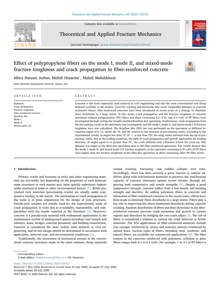 Effect Of Polypropylene Fibers On The Mode I Mode Ii And Mixed Mode Fracture Toughness And