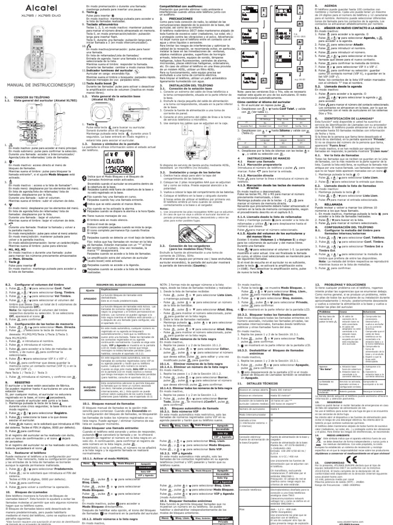 Instrucciones de uso del teléfono Alcatel XL785 | PDF | Teléfono ...